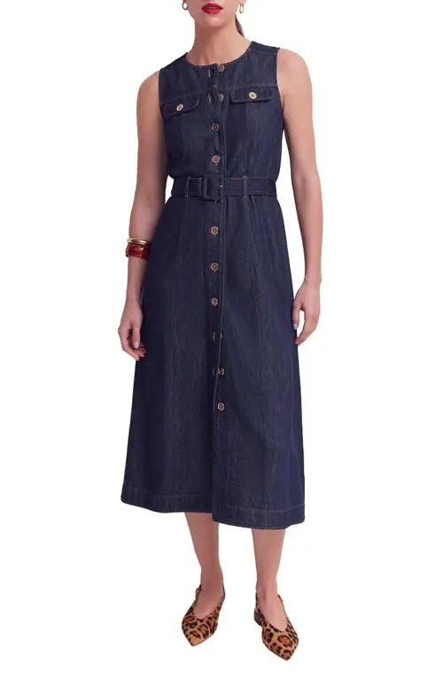 Boden Belted Sleeveless Denim Midi Dress - Indigo