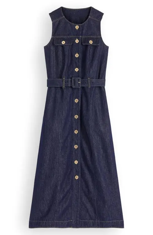 Boden Belted Sleeveless Denim Midi Dress