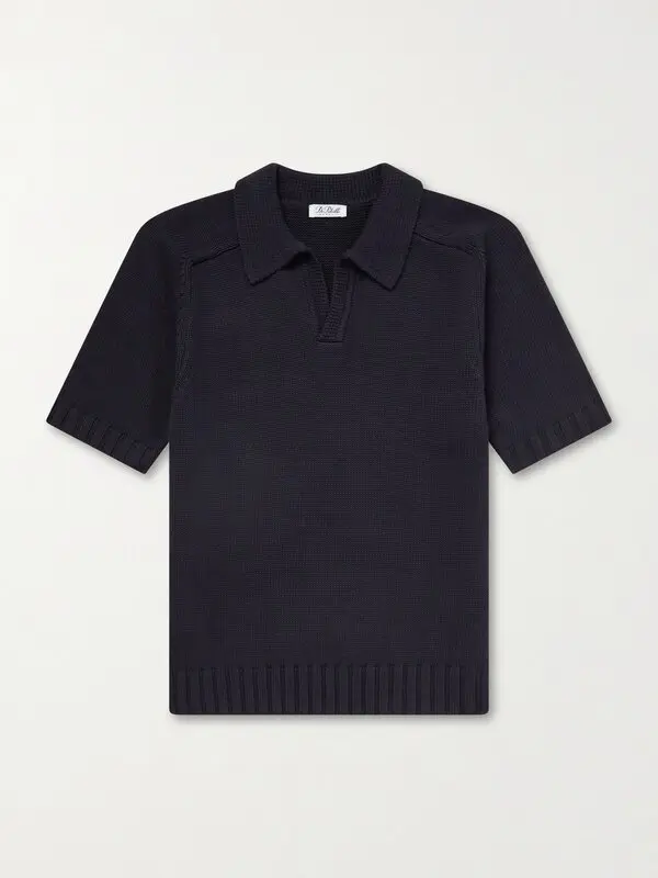DE PETRILLO Knitted Cotton Polo Shirt - Blue
