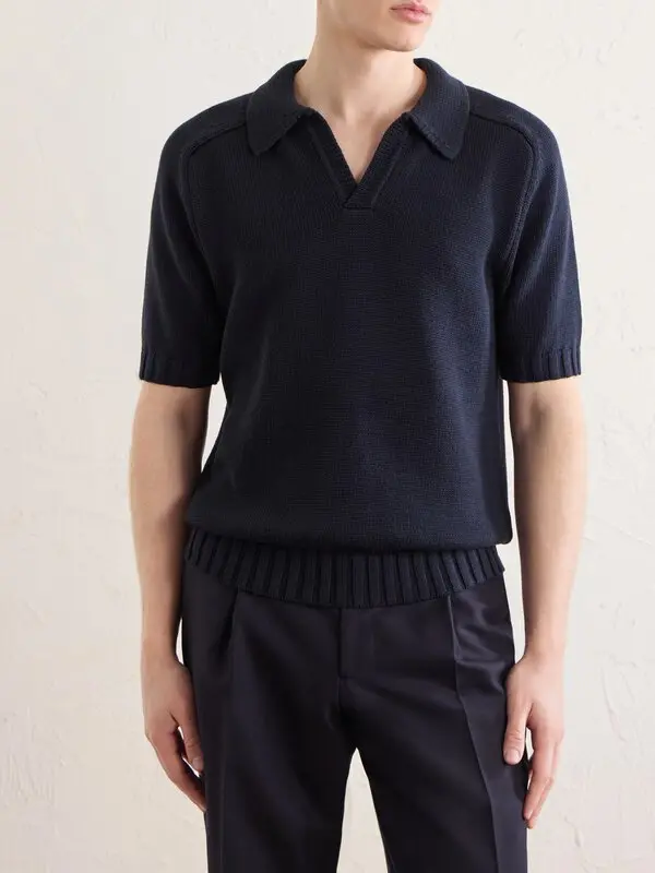 DE PETRILLO Knitted Cotton Polo Shirt - Blue