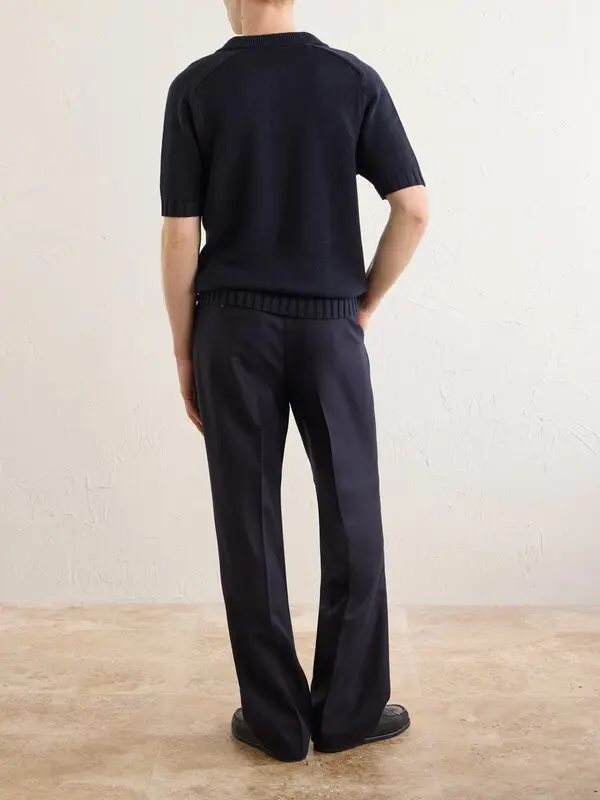 DE PETRILLO Knitted Cotton Polo Shirt - Blue