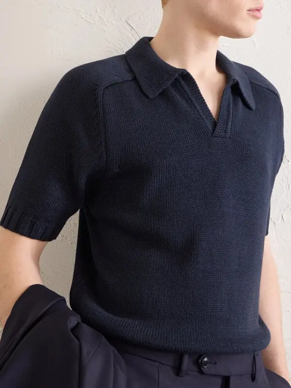DE PETRILLO Knitted Cotton Polo Shirt - Blue