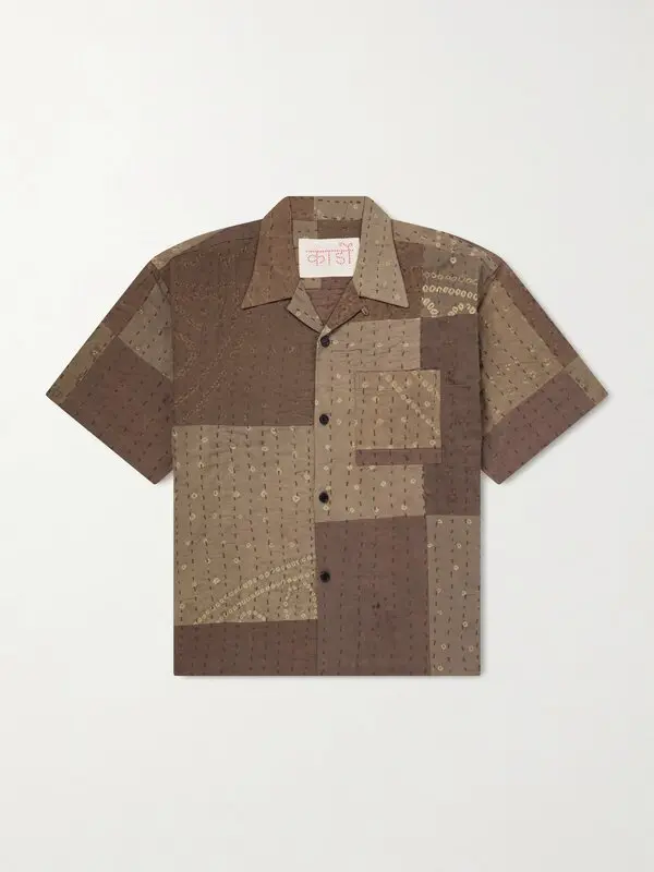 KARDO Rohit Bandhani Convertible-collar Patchwork Embroidered Cotton Shirt