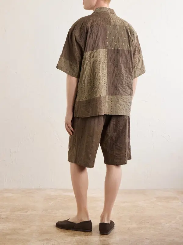 KARDO Rohit Bandhani Convertible-collar Patchwork Embroidered Cotton Shirt