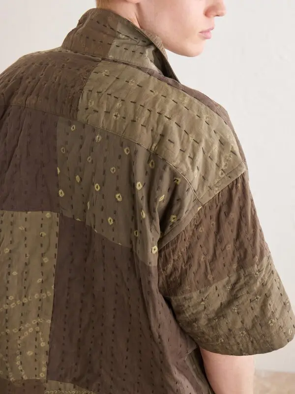KARDO Rohit Bandhani Convertible-collar Patchwork Embroidered Cotton Shirt