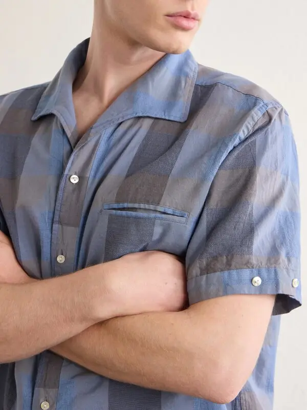 BEAMS Italian Collar Checked Cotton Shirt