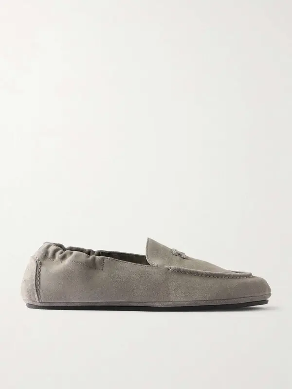 Celine Triomphe Logo-appliquéd Suede Loafers - Gray