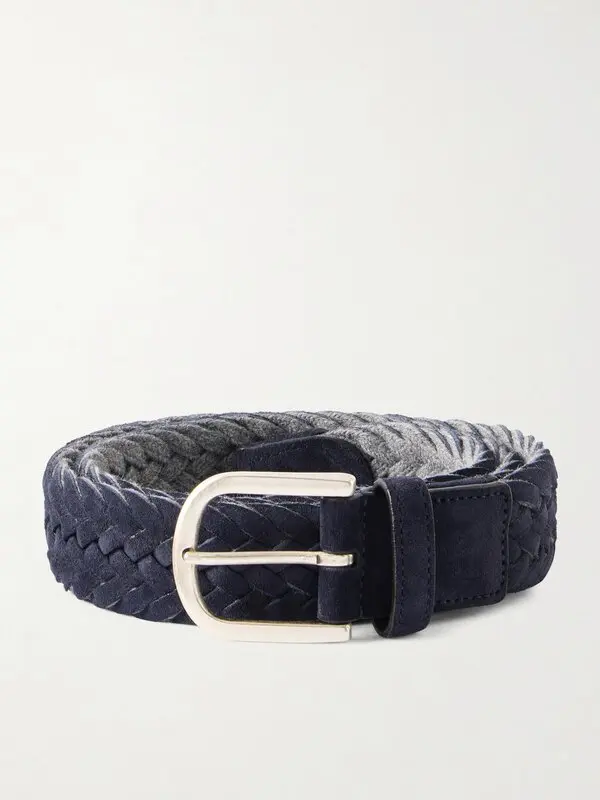 Canali 3cm Woven Suede And Wool Belt - Blue