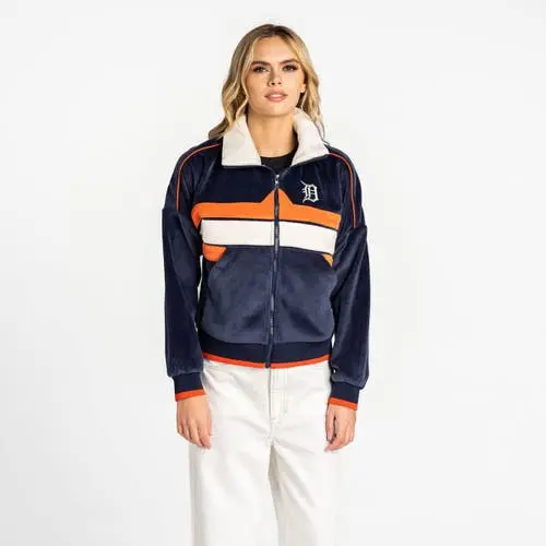 THE WILD COLLECTIVE Detroit Tigers Velvet Cord Full-zip Jacket - Navy