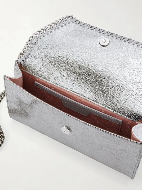 Stella McCartney Falabella Crinkled Metallic Chain Wallet