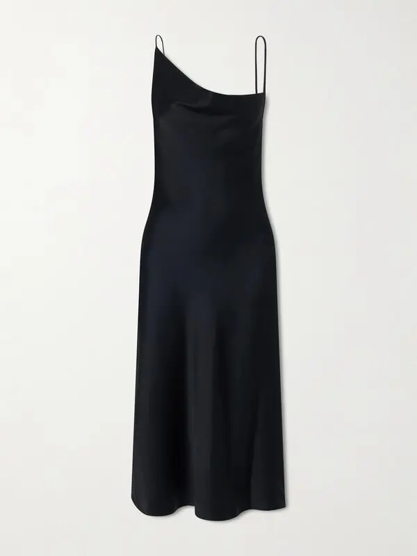 Stella McCartney Asymmetrical Satin Midi Dress - Black