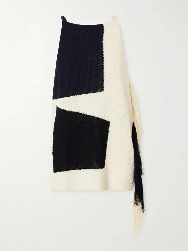 Proenza Schouler Saskia Fringed Intarsia-knit Blouse - Black
