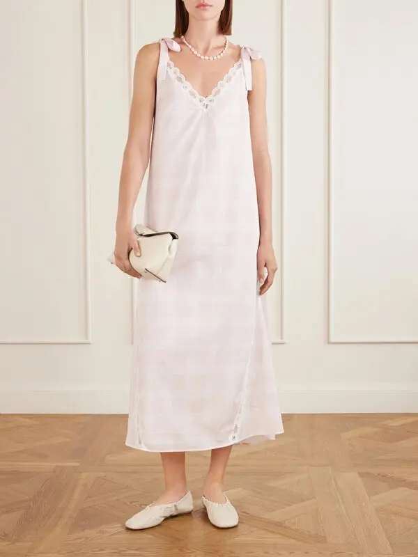 Posse Marylin Gingham Lace-trimmed Cotton Maxi Dress