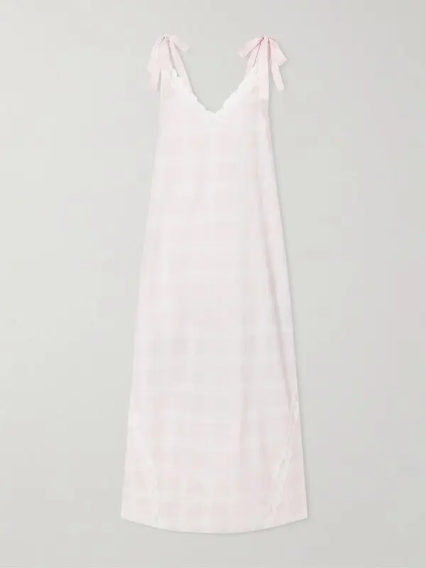 Posse Marylin Gingham Lace-trimmed Cotton Maxi Dress - Multi