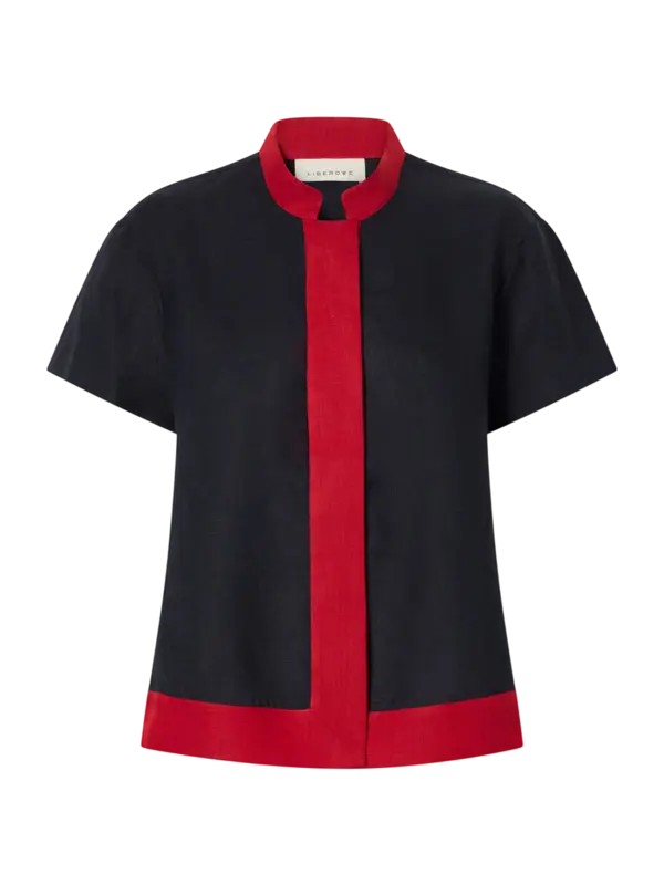 LIBEROWE Hana Linen Shirt With Contrasting Panels - Black