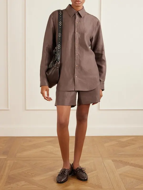 GOD’S TRUE CASHMERE God's True Cashmere Cocoa Cropped Linen Shorts