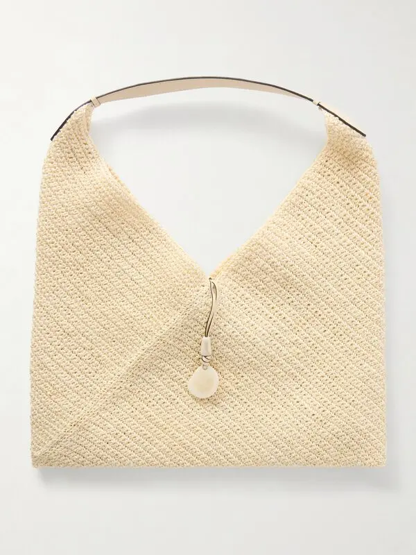 HUNTING SEASON Origami Large Raffia Tote With Leather Trim
