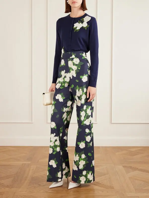 Carolina Herrera Floral-embellished Silk And Cotton-blend Cardigan