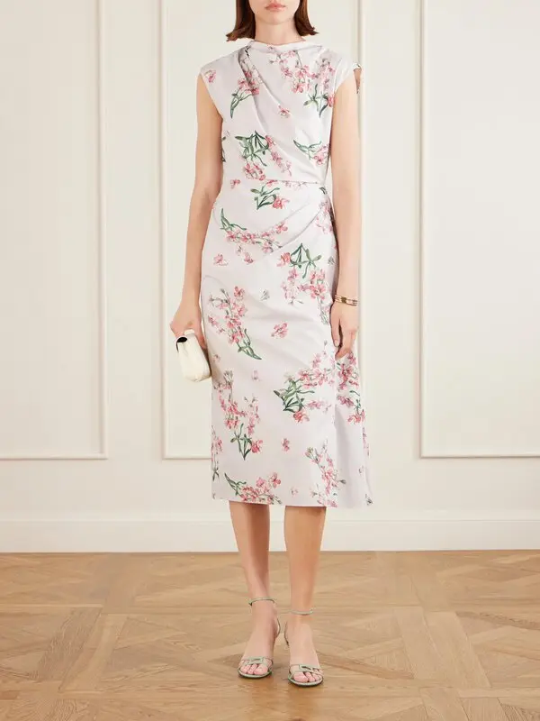 Erdem Floral Print Cotton-poplin Midi Dress - White
