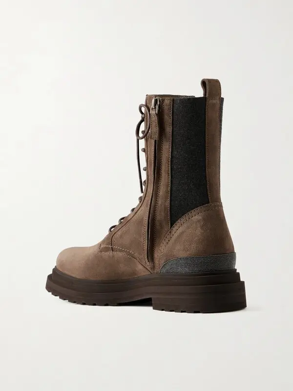 Brunello Cucinelli Suede Ankle Combat Boots