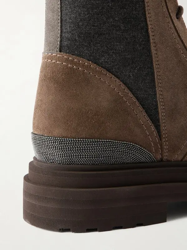 Brunello Cucinelli Suede Ankle Combat Boots