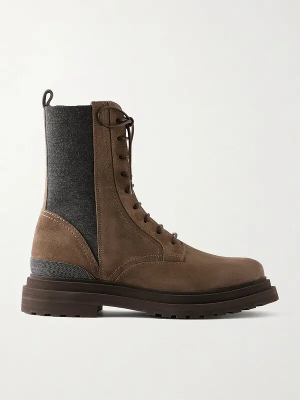 Brunello Cucinelli Suede Ankle Combat Boots - Brown