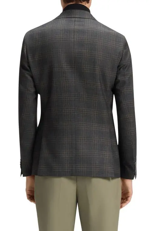 BOSS Hutson Slim Fit Slub & Brown Check Wool Sport Coat
