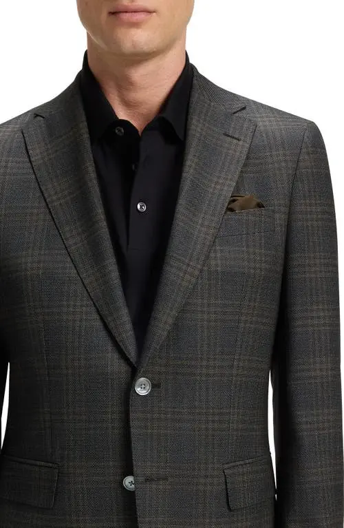 BOSS Hutson Slim Fit Slub & Brown Check Wool Sport Coat
