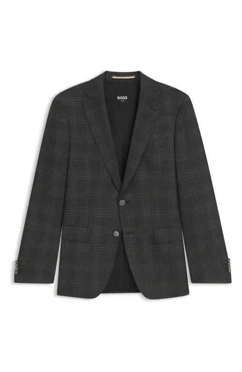 BOSS Hutson Slim Fit Slub & Brown Check Wool Sport Coat