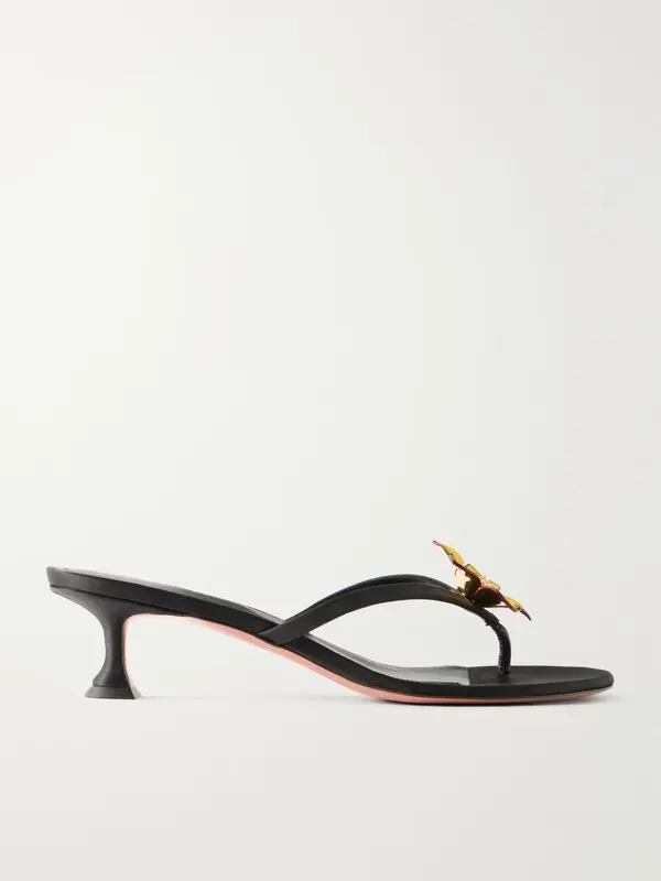 Amina Muaddi Vittoria 45 Satin Thong Sandals - Black