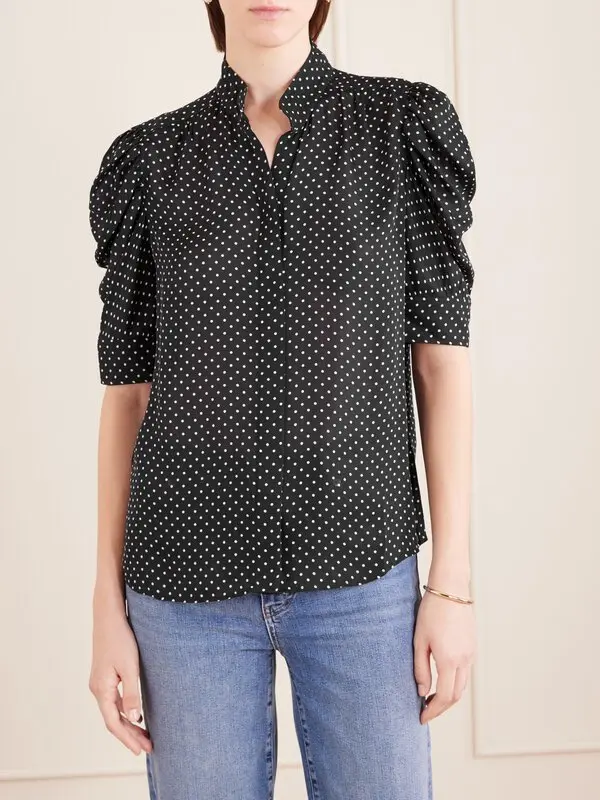 FRAME Gillian Polka-dot Silk-voile Blouse - Black