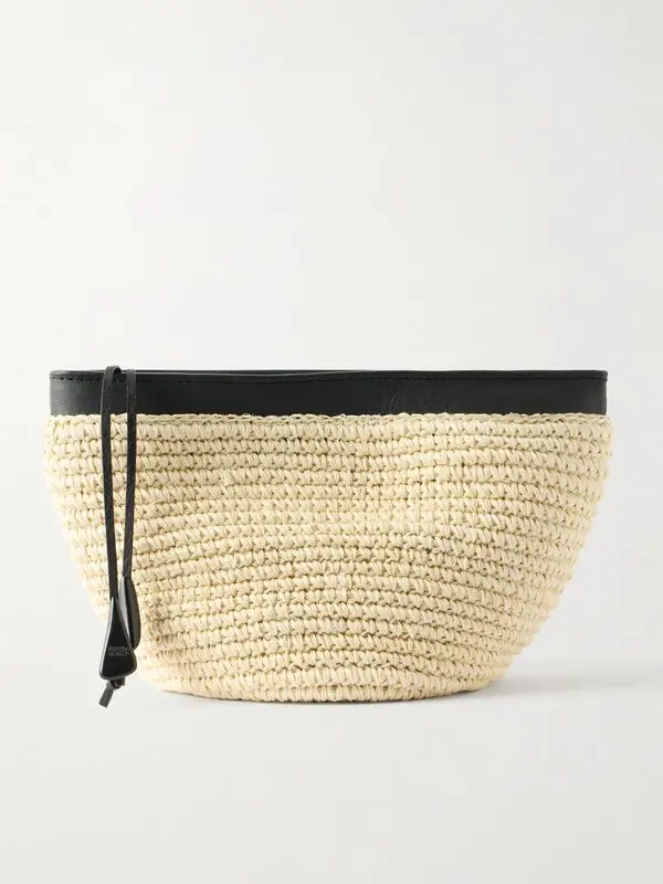 HUNTING SEASON Raffia Clutch With Leather Trim