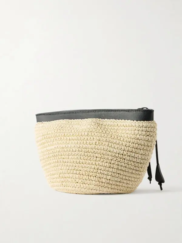 HUNTING SEASON Raffia Clutch With Leather Trim