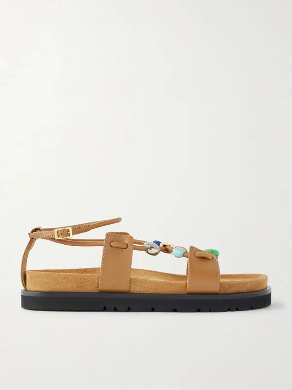 Loewe Suede Sandals With Anagram Beads - Brown