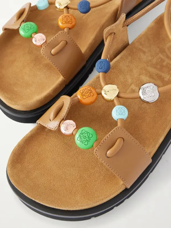 Loewe Suede Sandals With Anagram Beads - Brown