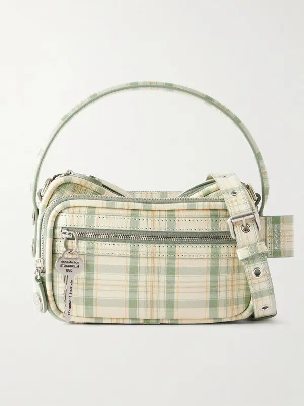 Acne Studios Camero Kit Checked Embellished Leather Shoulder Bag - Neutrals