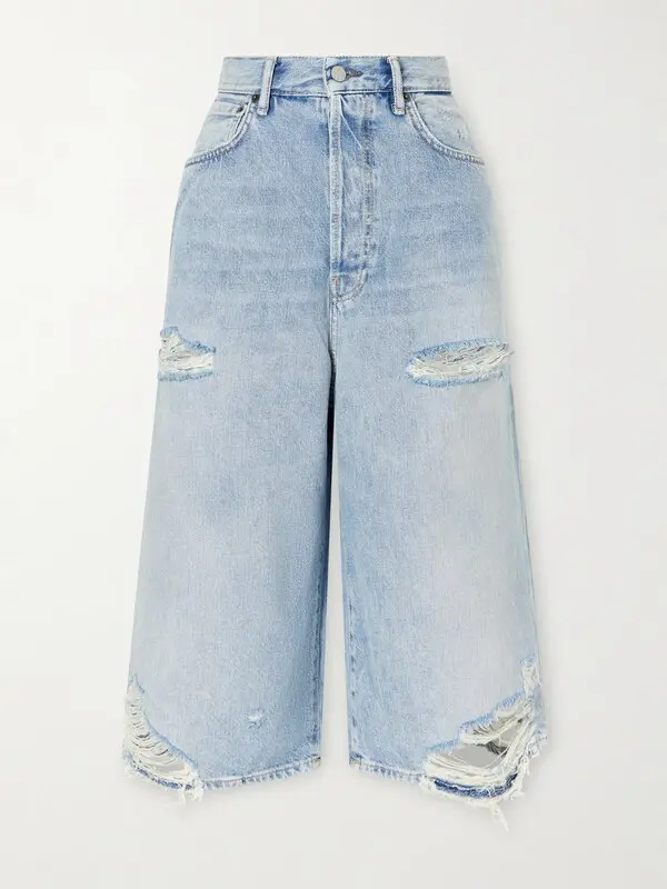 Acne Studios Judda U Light Crow Distressed Wide-leg Denim Shorts