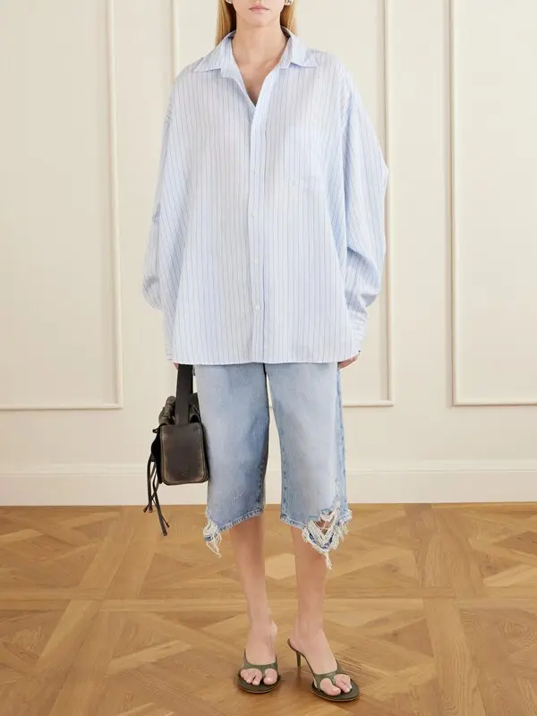 Acne Studios Judda U Light Crow Distressed Wide-leg Denim Shorts