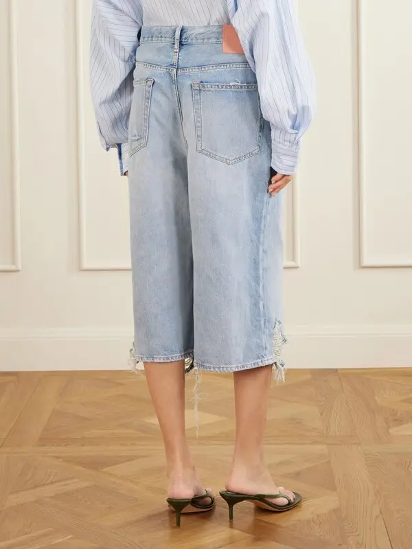 Acne Studios Judda U Light Crow Distressed Wide-leg Denim Shorts