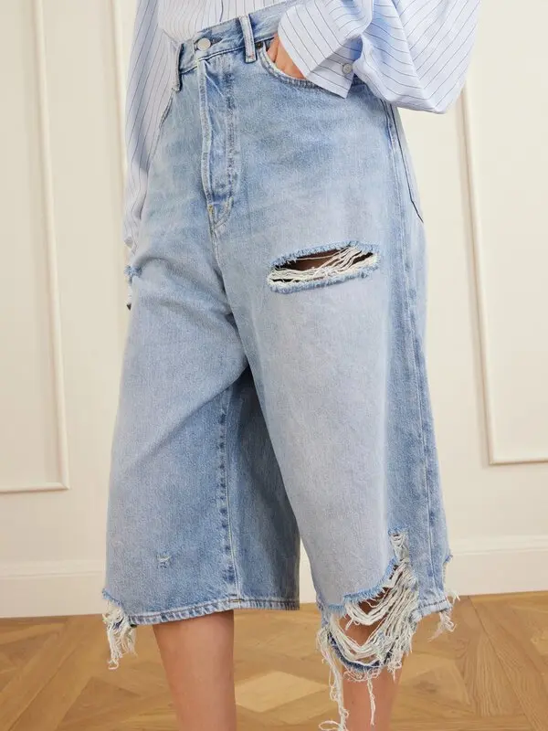 Acne Studios Judda U Light Crow Distressed Wide-leg Denim Shorts