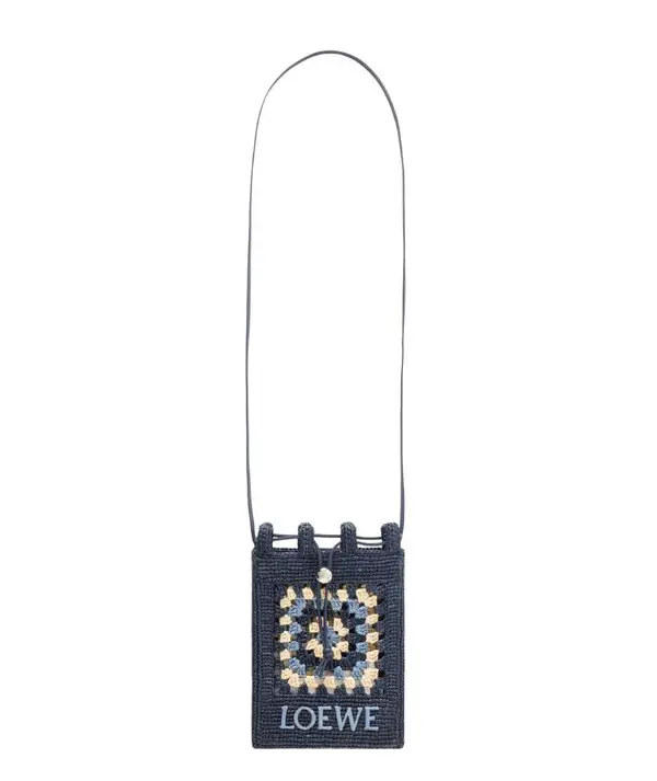 Loewe Paula's Ibiza Crocheted Raffia Bucket Bag With Leather Trim And Logo Embroidery - Blue