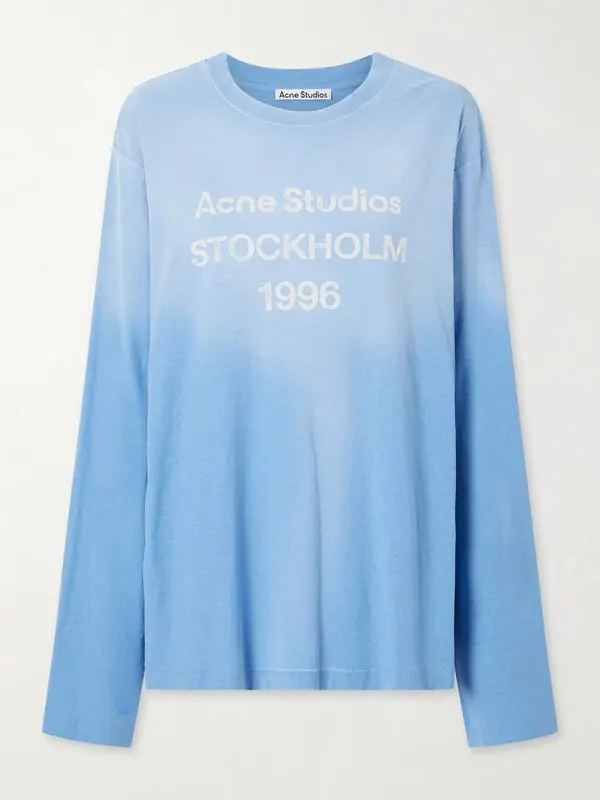 Acne Studios Distressed Logo Printed Long Sleeve T-shirt - Blue