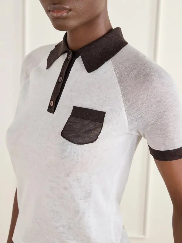 Acne Studios Color-block Lyocell And Wool-blend Jersey Polo Shirt - White