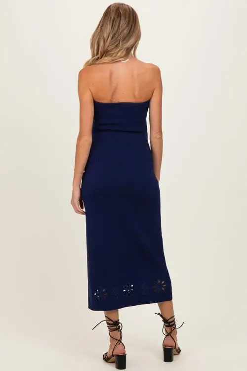 PINKBLUSH Strapless Laser Cut Floral Detail Dress