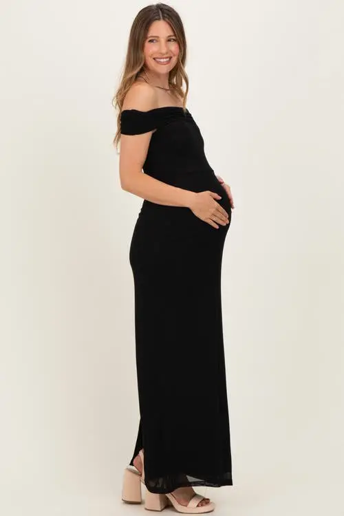 PINKBLUSH Off Shoulder Mesh Maxi Dress