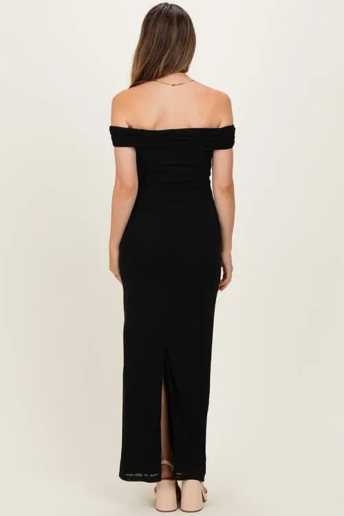 PINKBLUSH Off Shoulder Mesh Maxi Dress