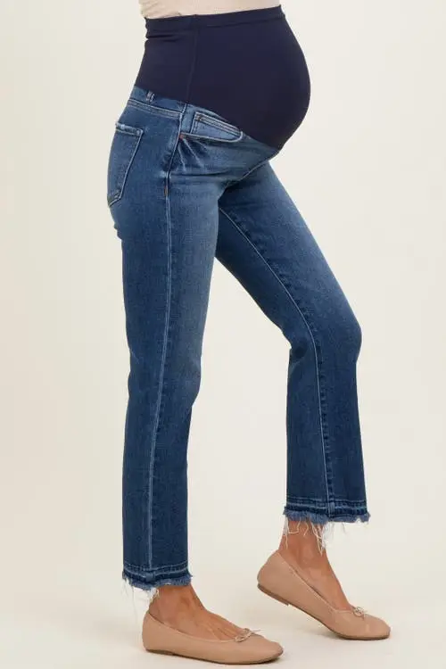 PINKBLUSH Released Hem Cropped Straight Leg Maternity Jeans