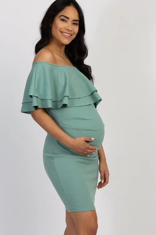 PINKBLUSH Off-shoulder Ruffled Maternity Dress