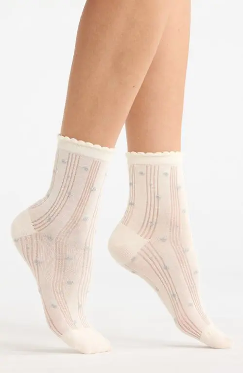 CASA CLARA Lisa Floral Rib Crew Socks - Cream