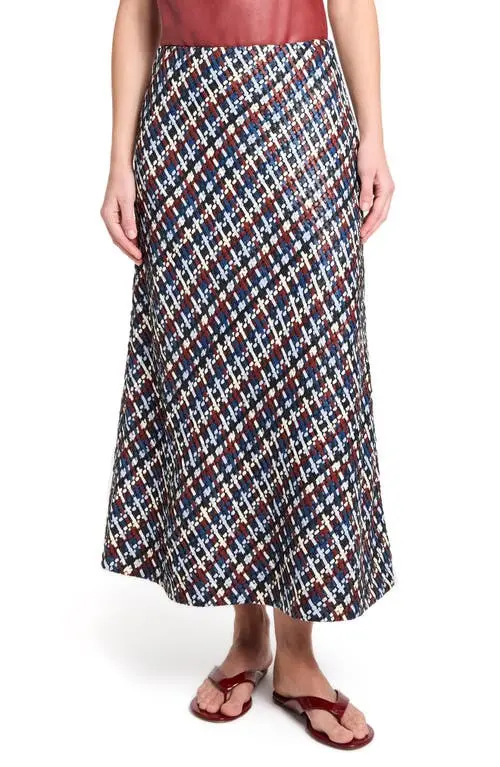 TWP Leather A-line Midi Skirt - Blue Multi